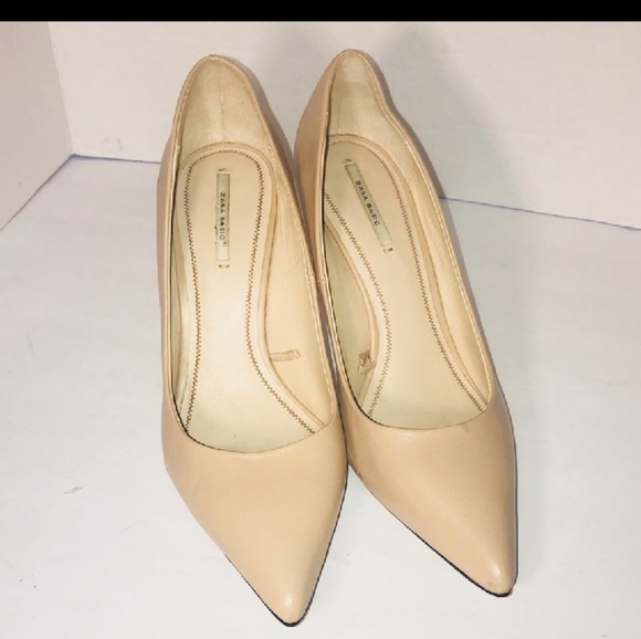 Zara | Shoes | Zara Basic Nude Leather Pointed Toe Heels Size 39 | Poshmark